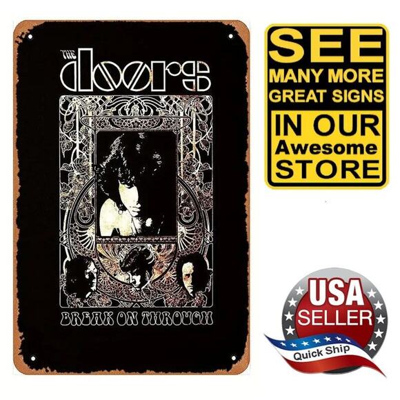 Decor | Accents | Tin Metal Black Sign The Doors Break On Through Jim ...